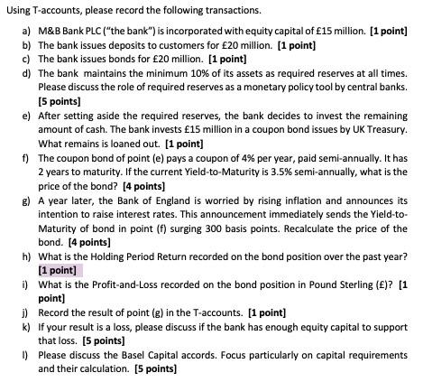 Solved Using T-accounts, please record the following | Chegg.com