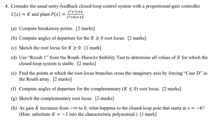 Solved 4. Consider the usual unity-feedback closed-loop | Chegg.com