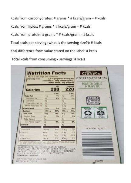 Solved Kcals from carbohydrates: # grams * # kcals/gram = # | Chegg.com