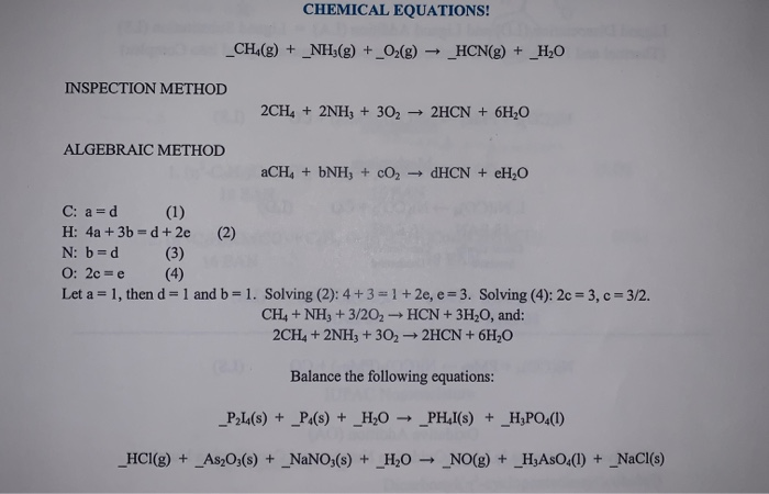 Solved CHEMICAL EQUATIONS! _CH (8) + NH3(g) + 2O2(g) – | Chegg.com