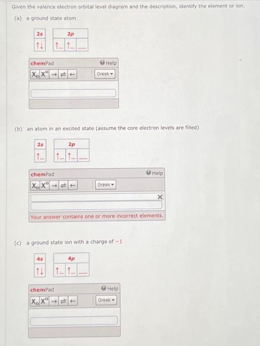 Solved Given the valence electron orbital level diagram and | Chegg.com