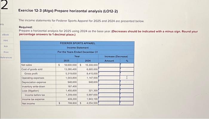 Solved 2 ints eBook Hint Ask Print References Exercise 12-3 | Chegg.com
