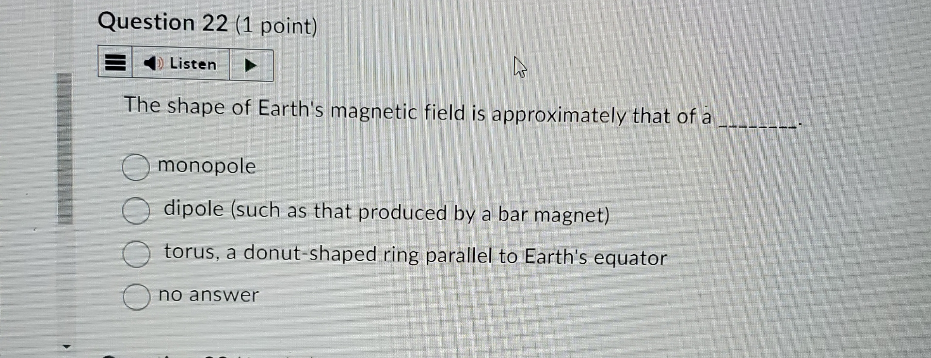 Solved Question 22 (1 ﻿point)The shape of Earth's magnetic | Chegg.com