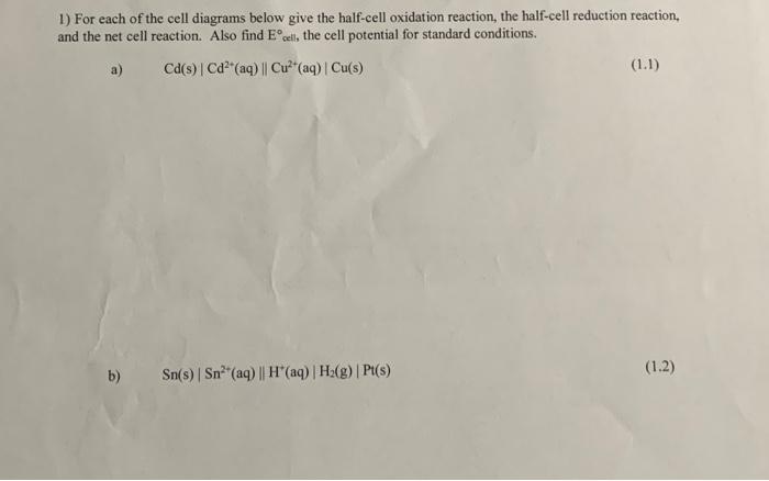 Solved 1) For each of the cell diagrams below give the | Chegg.com