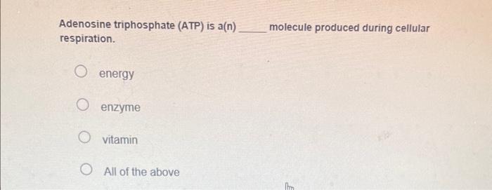 Solved Adenosine triphosphate (ATP) is a(n) molecule | Chegg.com