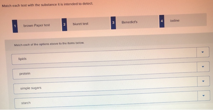 Solved Match each test with the substance it is intended to | Chegg.com