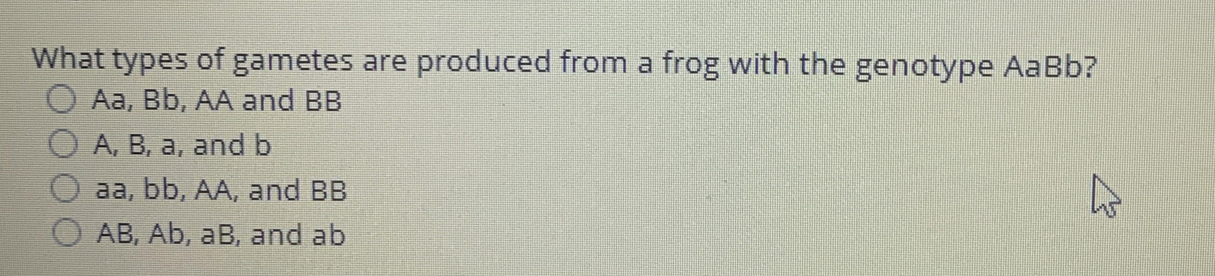 Solved What types of gametes are produced from a frog with | Chegg.com