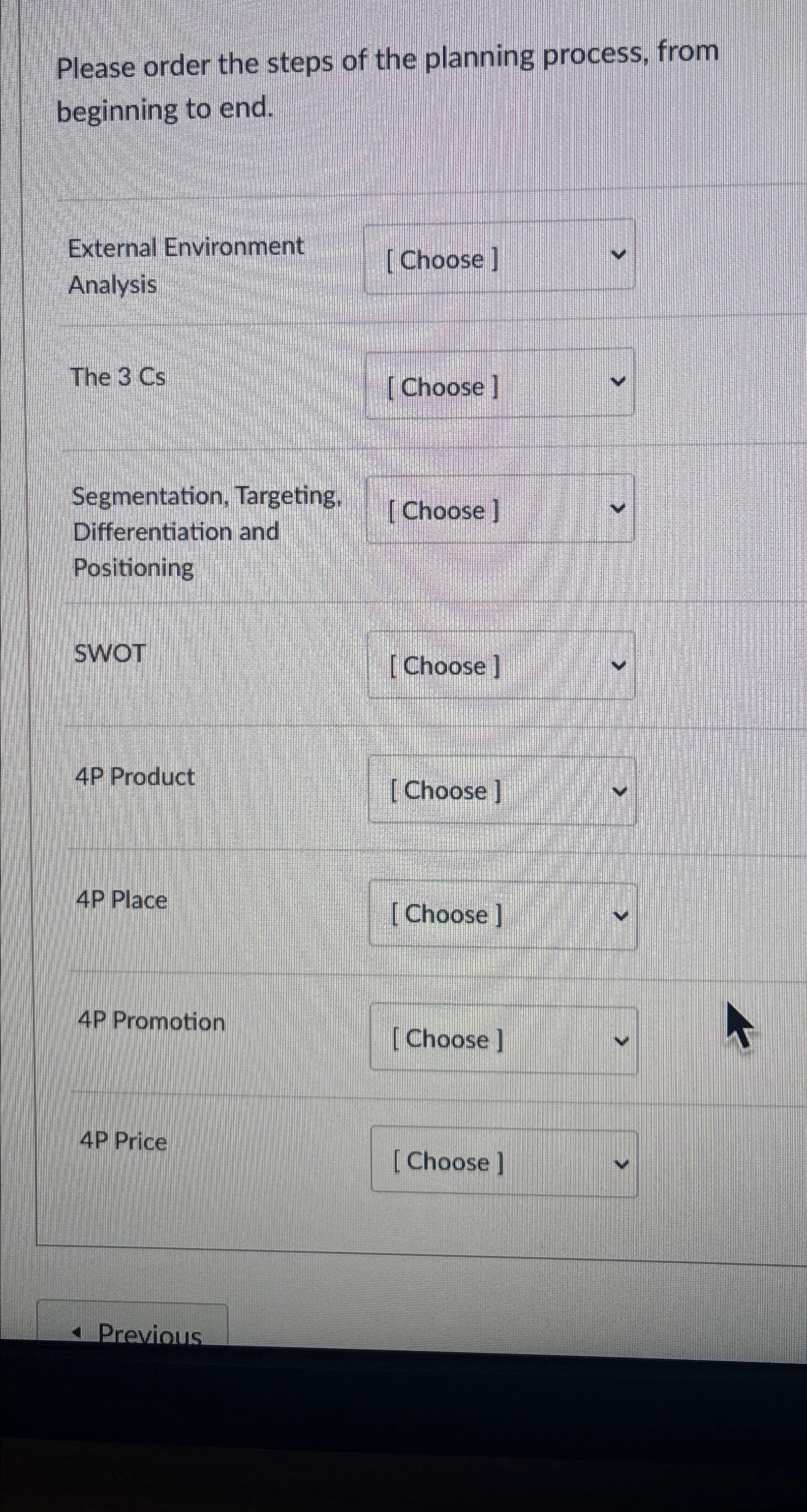 Solved Please order the steps of the planning process, from | Chegg.com