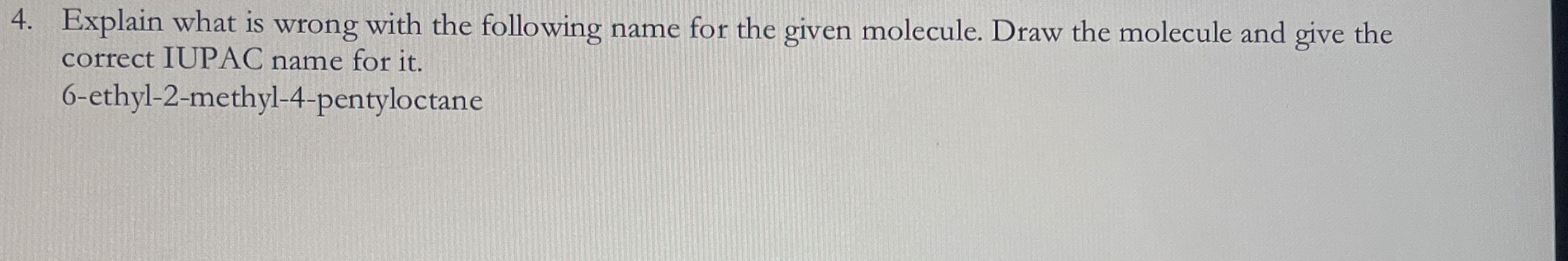 Solved Explain what is wrong with the following name for the | Chegg.com