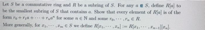 Solved Я Let S be a commutative ring and R be a subring of | Chegg.com