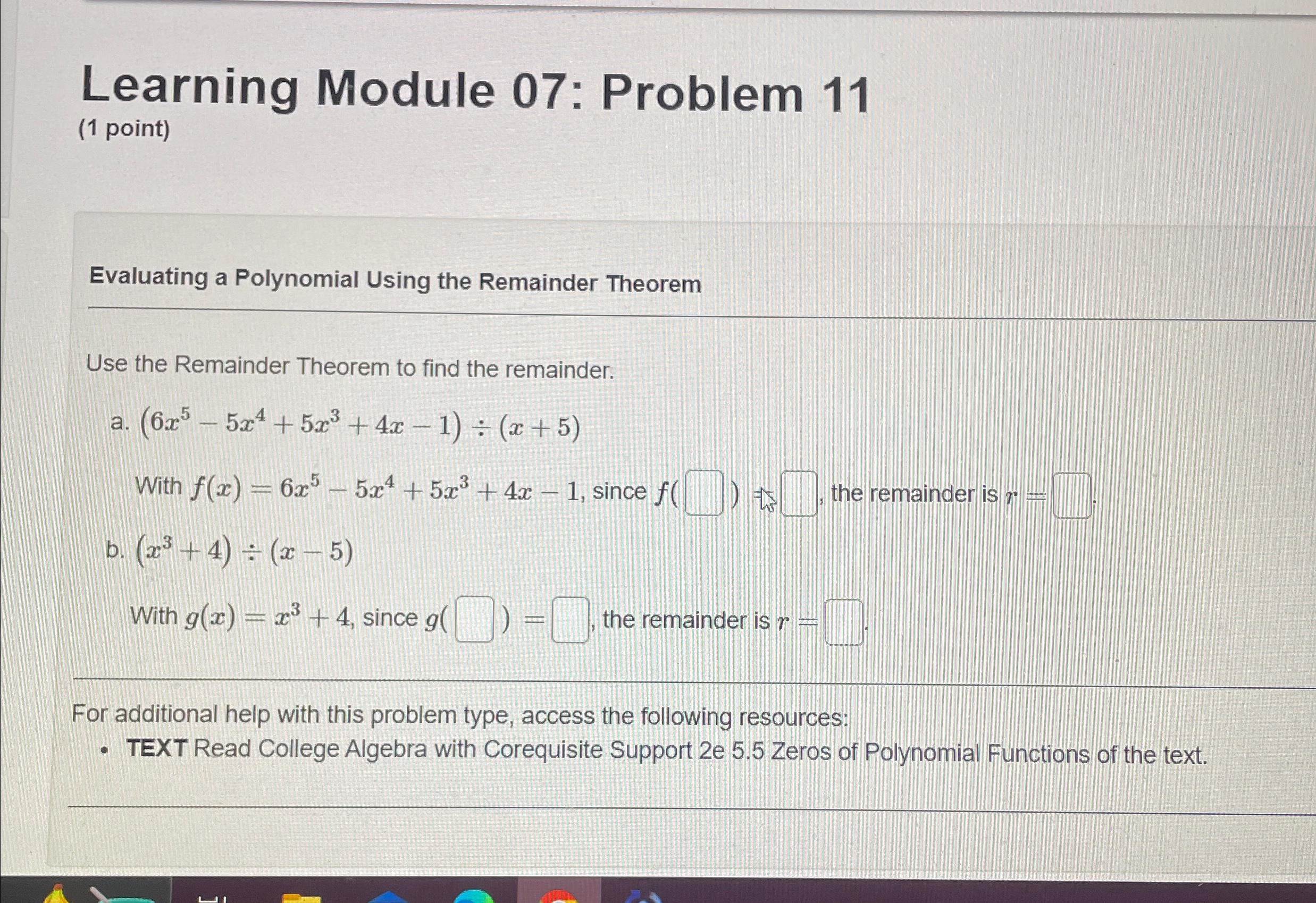 Solved Learning Module 07: Problem 11(1 ﻿point)Evaluating a | Chegg.com