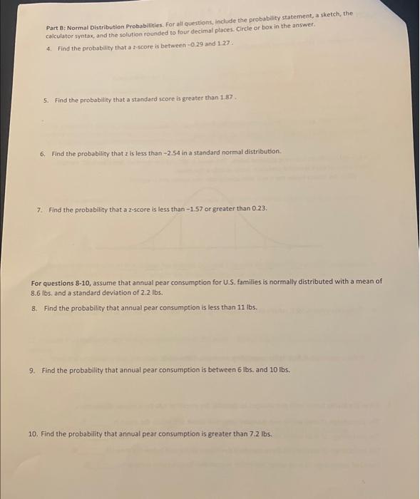 Solved Part B: Normal Distribution Probabilities. For all | Chegg.com