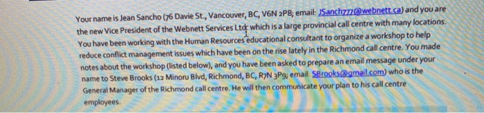 Solved Your name is Jean Sancho (76 Davie St., Vancouver, | Chegg.com