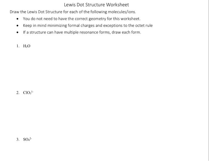 Solved Lewis Dot Structure Worksheet Draw the Lewis Dot | Chegg.com