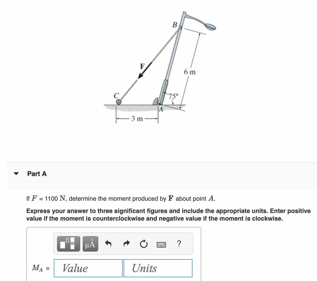 Solved Part AIf \( ﻿F=1100 \mathrm{~N} \), ﻿determine the | Chegg.com