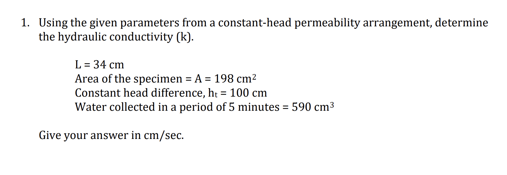 Solved Using the given parameters from a constant-head | Chegg.com