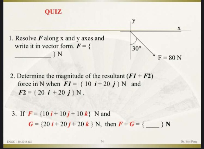 Solved QUIZ y х 1. Resolve F along x and y axes and write it | Chegg.com