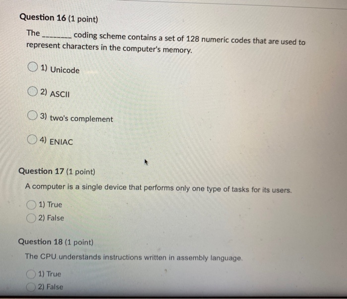 Solved Question 16 1 Point The Coding Scheme 7474