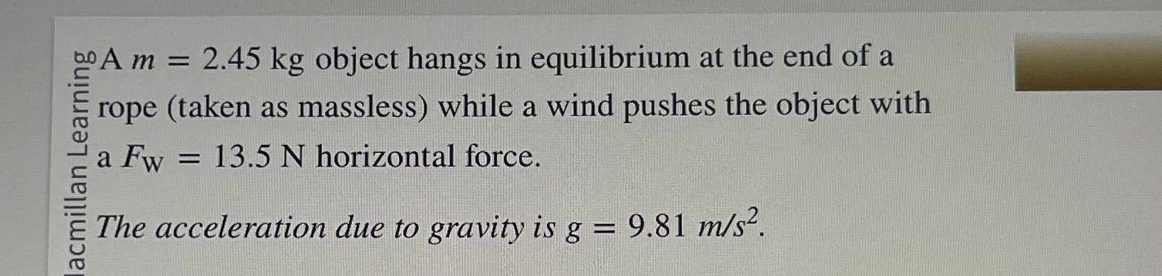 Solved ?∞Am=2.45kg ﻿object hangs in equilibrium at the end | Chegg.com