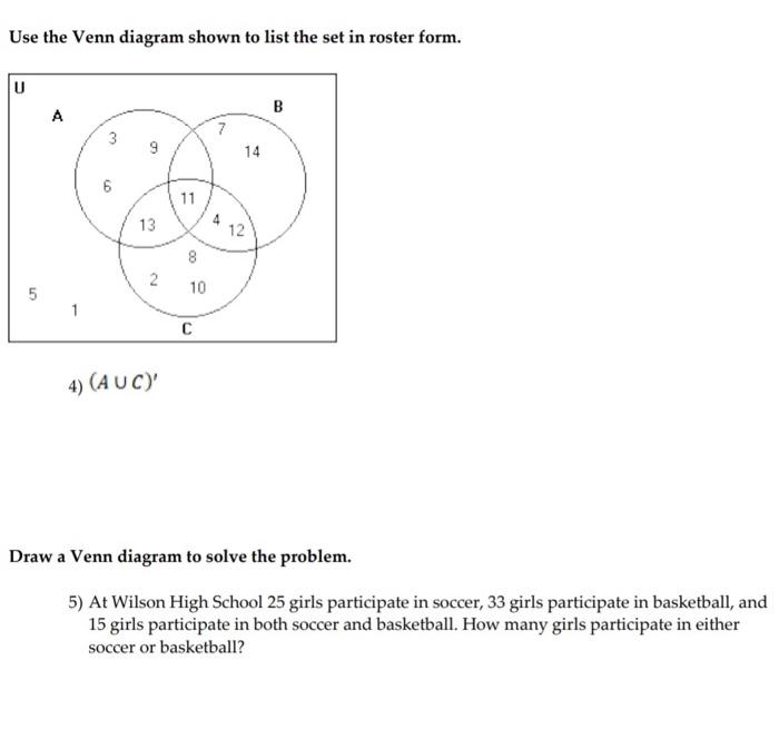 Solved Use the Venn diagram shown to list the set in roster | Chegg.com