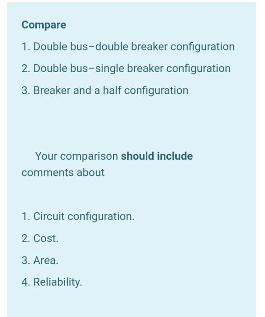 Solved Compare 1. Double bus-double breaker configuration 2. | Chegg.com