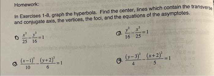 Solved In Exercises 1-8, graph the hyperbola. Find the | Chegg.com