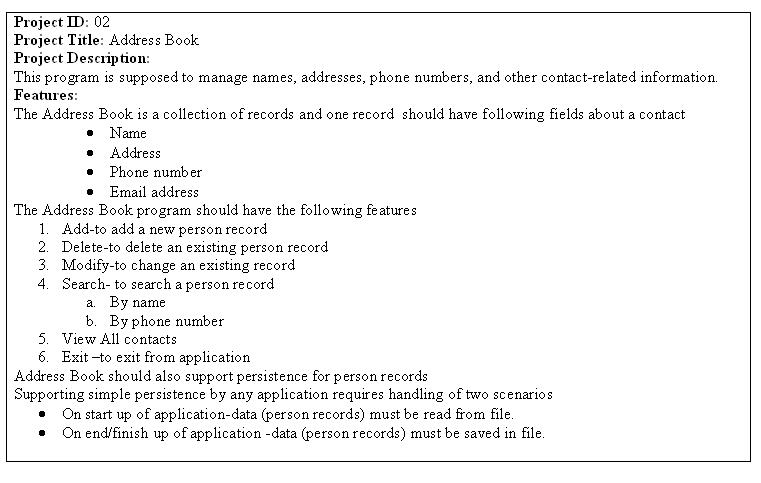 Project ID: 02 Project Title: Address Book Project | Chegg.com