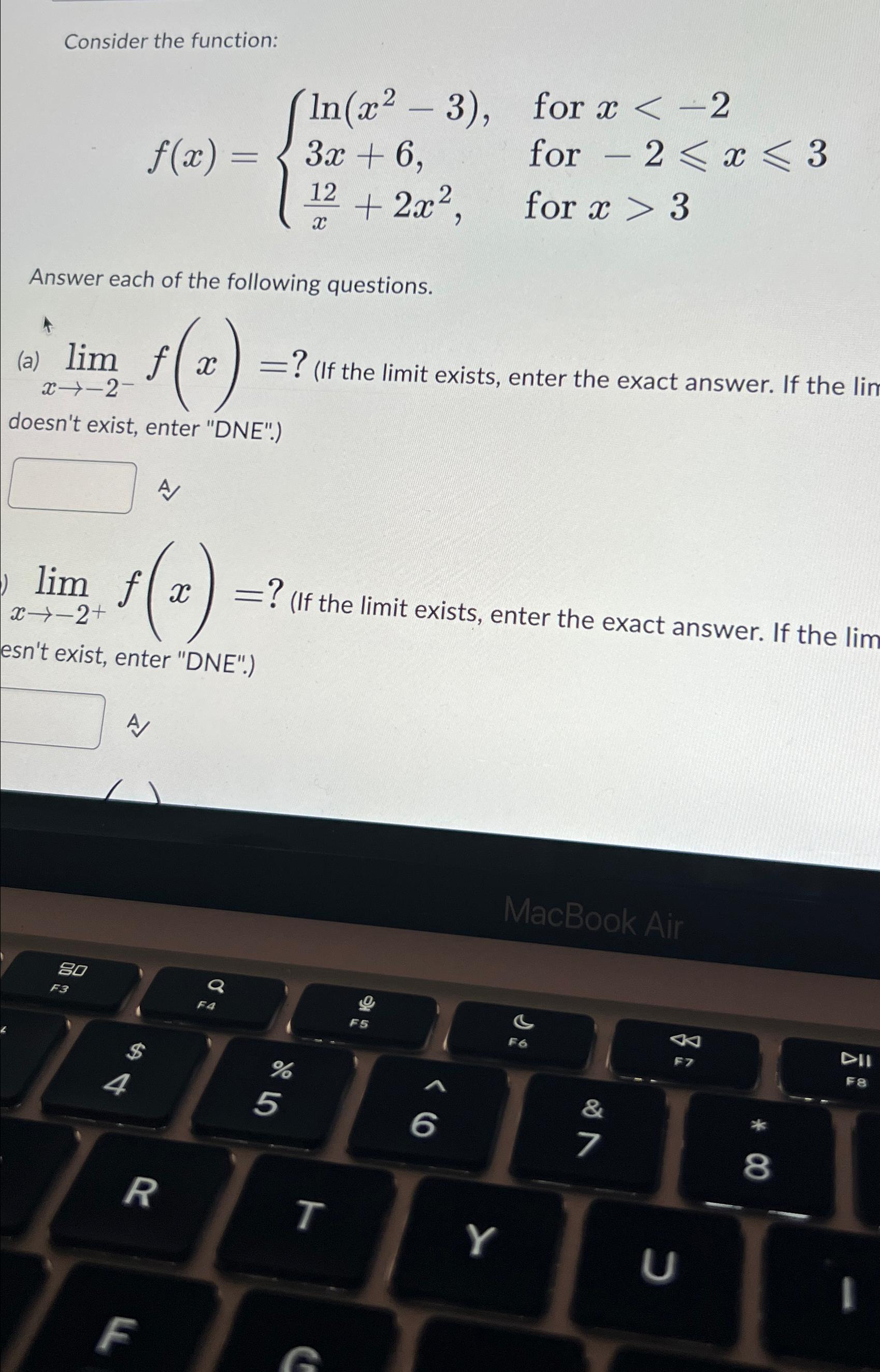 Solved Consider the function:\\nf(x)={(ln(x^(2)-3), for | Chegg.com