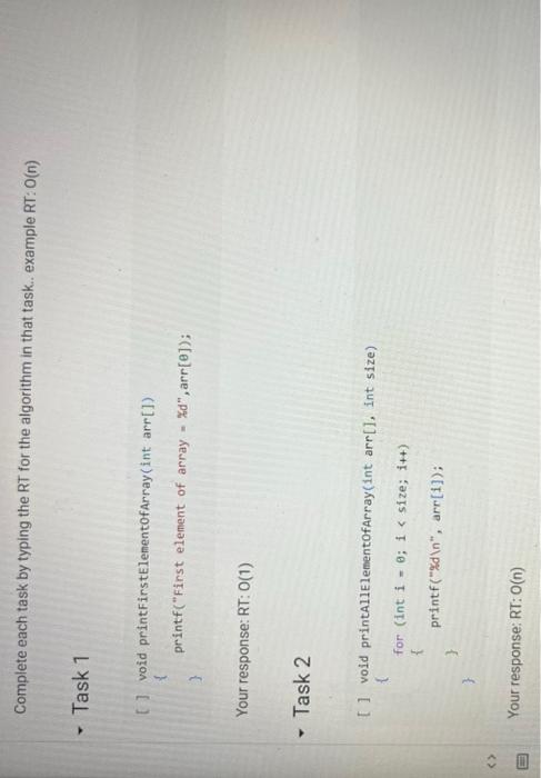 Solved complete each task by typing the RT for the algorithm | Chegg.com