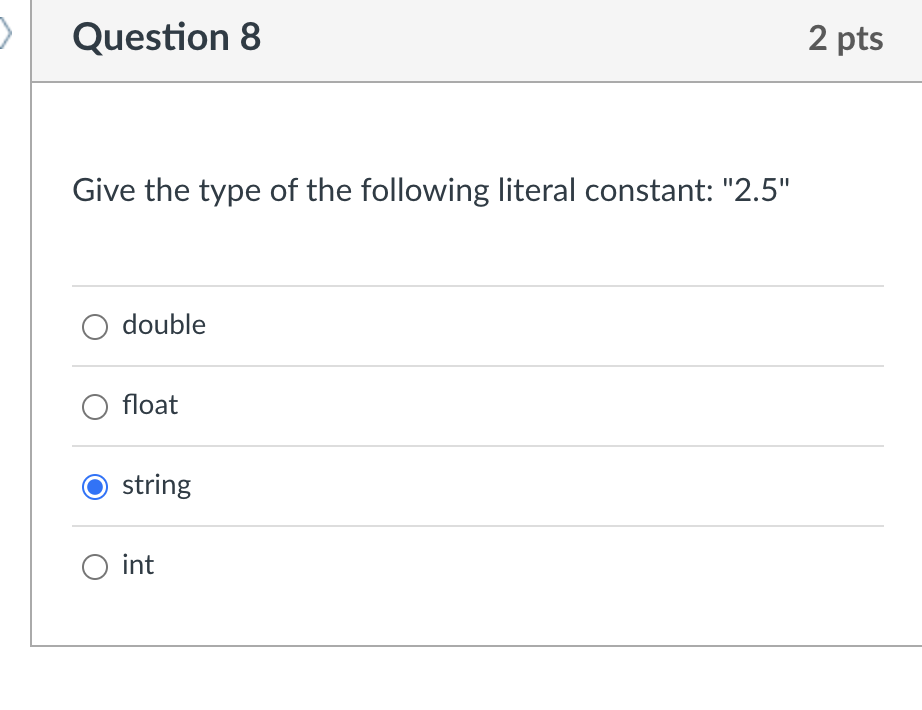 Solved Question 8Give the type of the following literal | Chegg.com