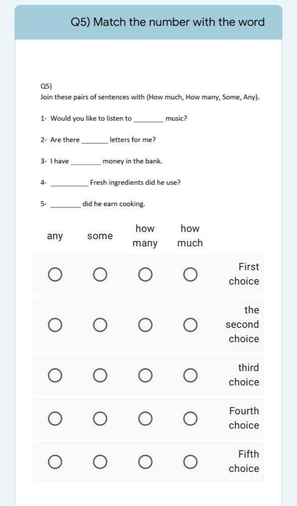 Solved Q5) Match the number with the word Q5) Join these | Chegg.com