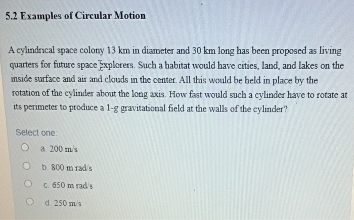 Solved 5.2 Examples of Circular Motion A cylindrical space | Chegg.com