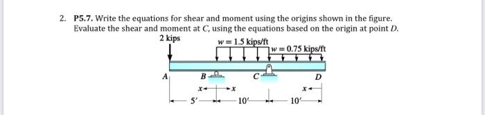 Solved 2. P5.7. Write the equations for shear and moment | Chegg.com