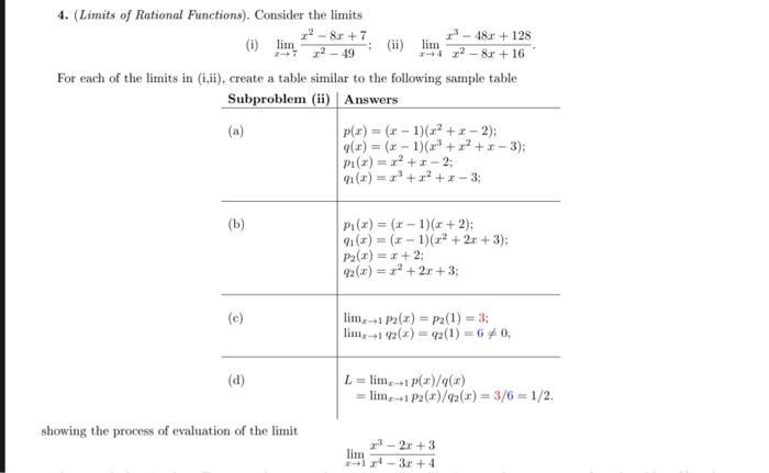Solved 4. (Limits of Rational Functions). Consider the | Chegg.com
