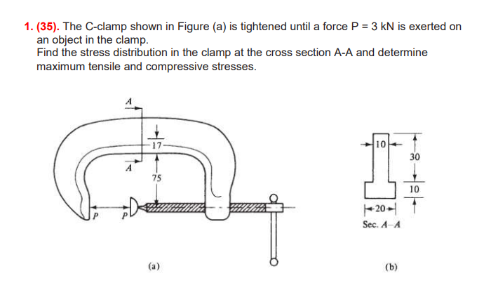 Solved 1. (35). The C-clamp shown in Figure (a) is tightened | Chegg.com