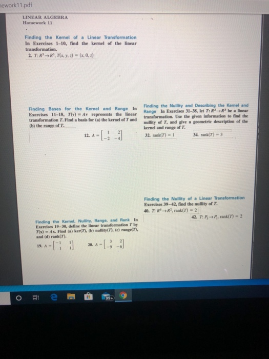 Solved nework11.pdf LINEAR ALGEBRA Homework 11 Finding the | Chegg.com