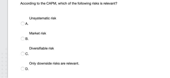 Solved According to the CAPM, which of the following risks | Chegg.com