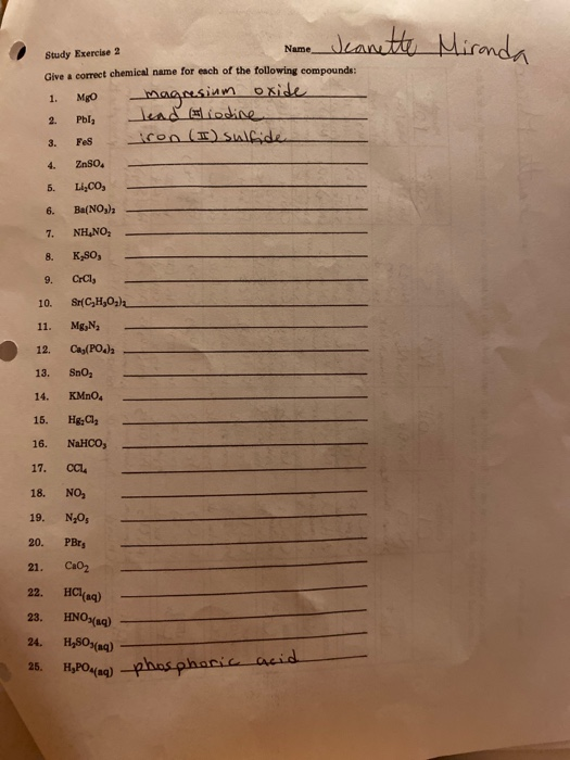 Solved Jeanette Miranda Study Exercise 2 Name Give a correct | Chegg.com