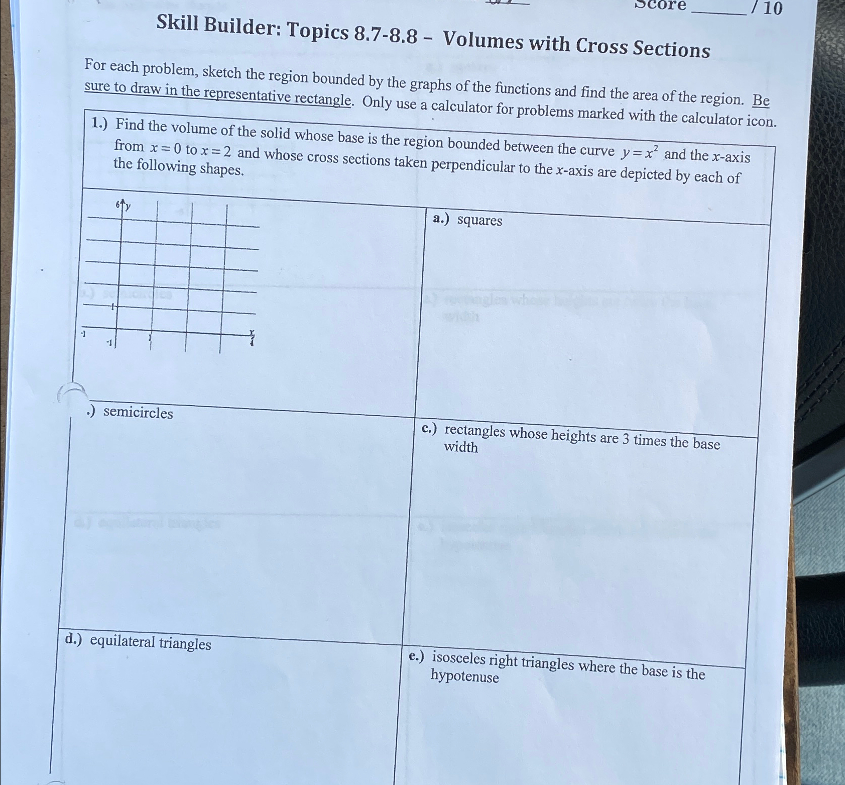 Solved Skill Builder: Topics 8.7-8.8 - ﻿Volumes with Cross | Chegg.com