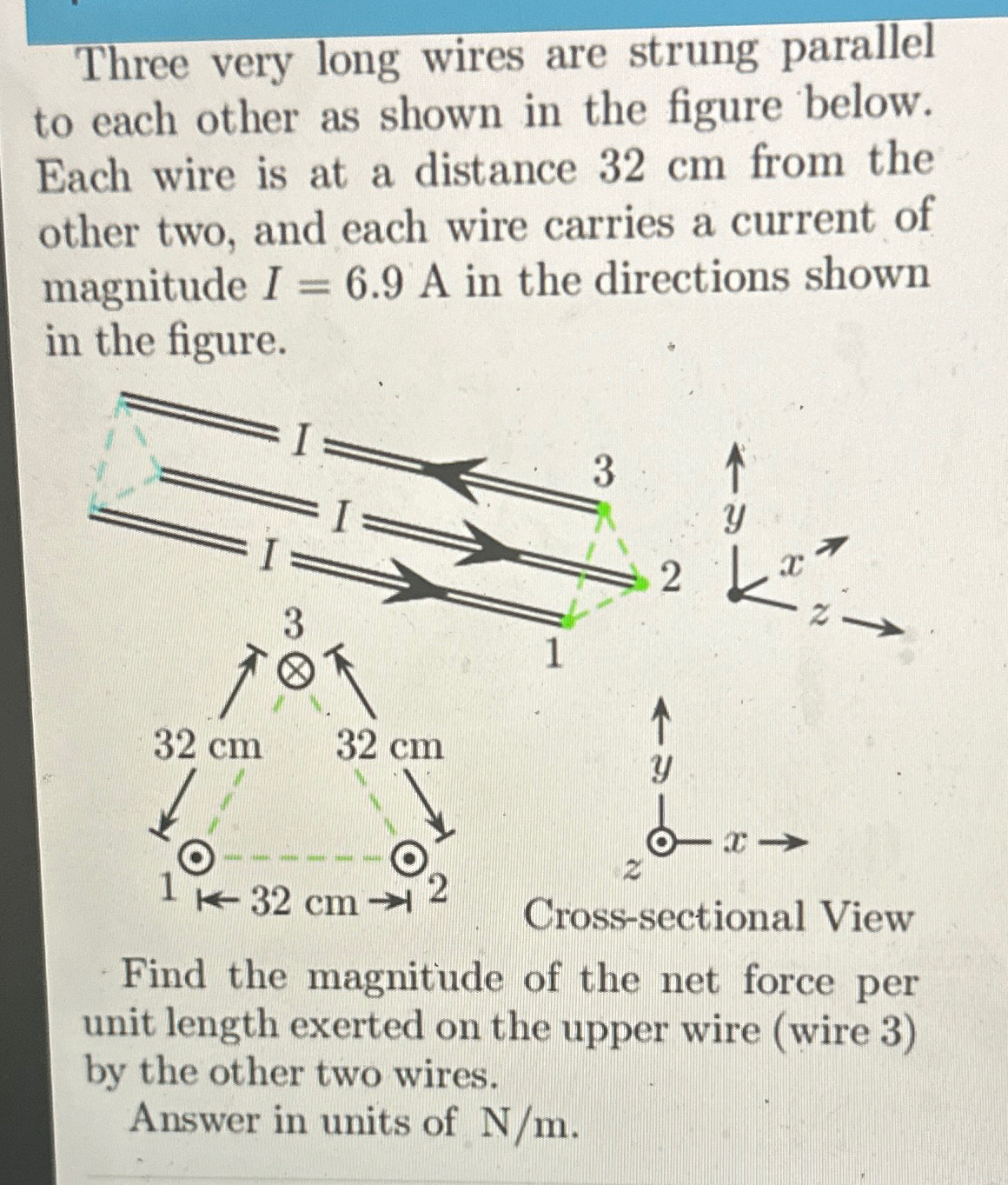 Solved Three very long wires are strung parallel to each | Chegg.com