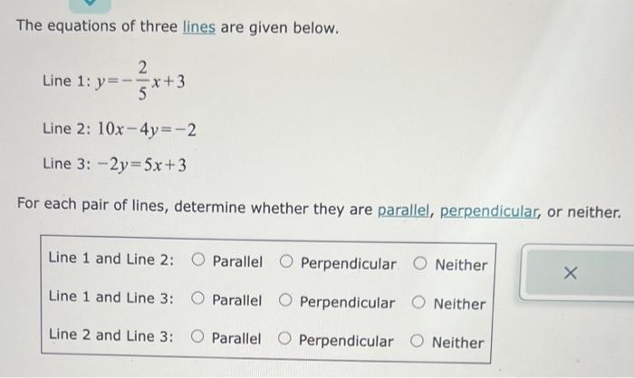 Solved The equations of three lines are given below. Line 1: | Chegg.com