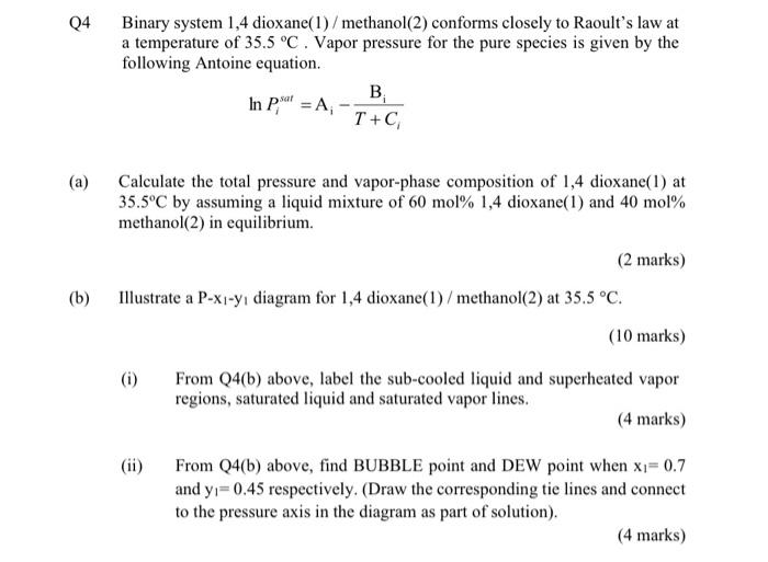 Solved Q4 Binary system 1,4 dioxane(1)/methanol(2) conforms | Chegg.com