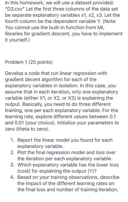 Solved In this homework, we will use a dataset provided: | Chegg.com