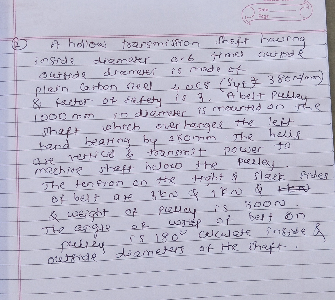 Solved need solution of sum(2) ﻿A hollow transmistion sheft | Chegg.com