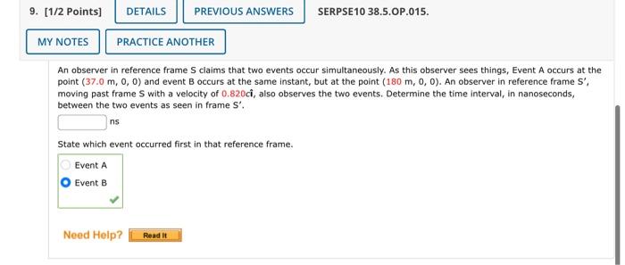 Solved An observer in reference frame S claims that two | Chegg.com