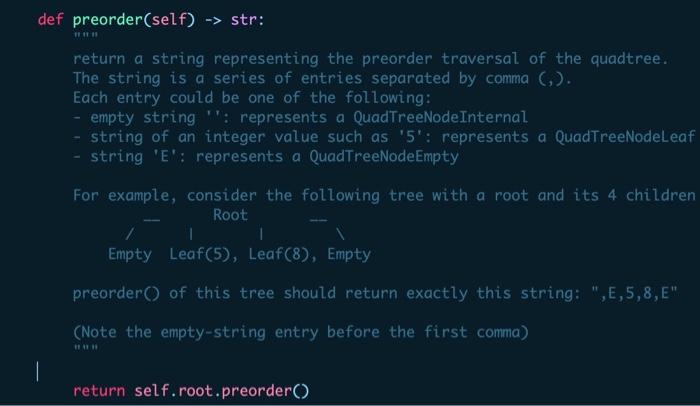 def preorder(self) -> str: TI return a string | Chegg.com