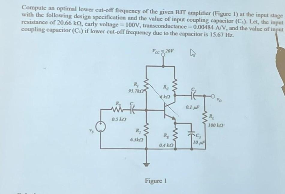 Solved Compute an optimal lower cut-off frequency of the | Chegg.com