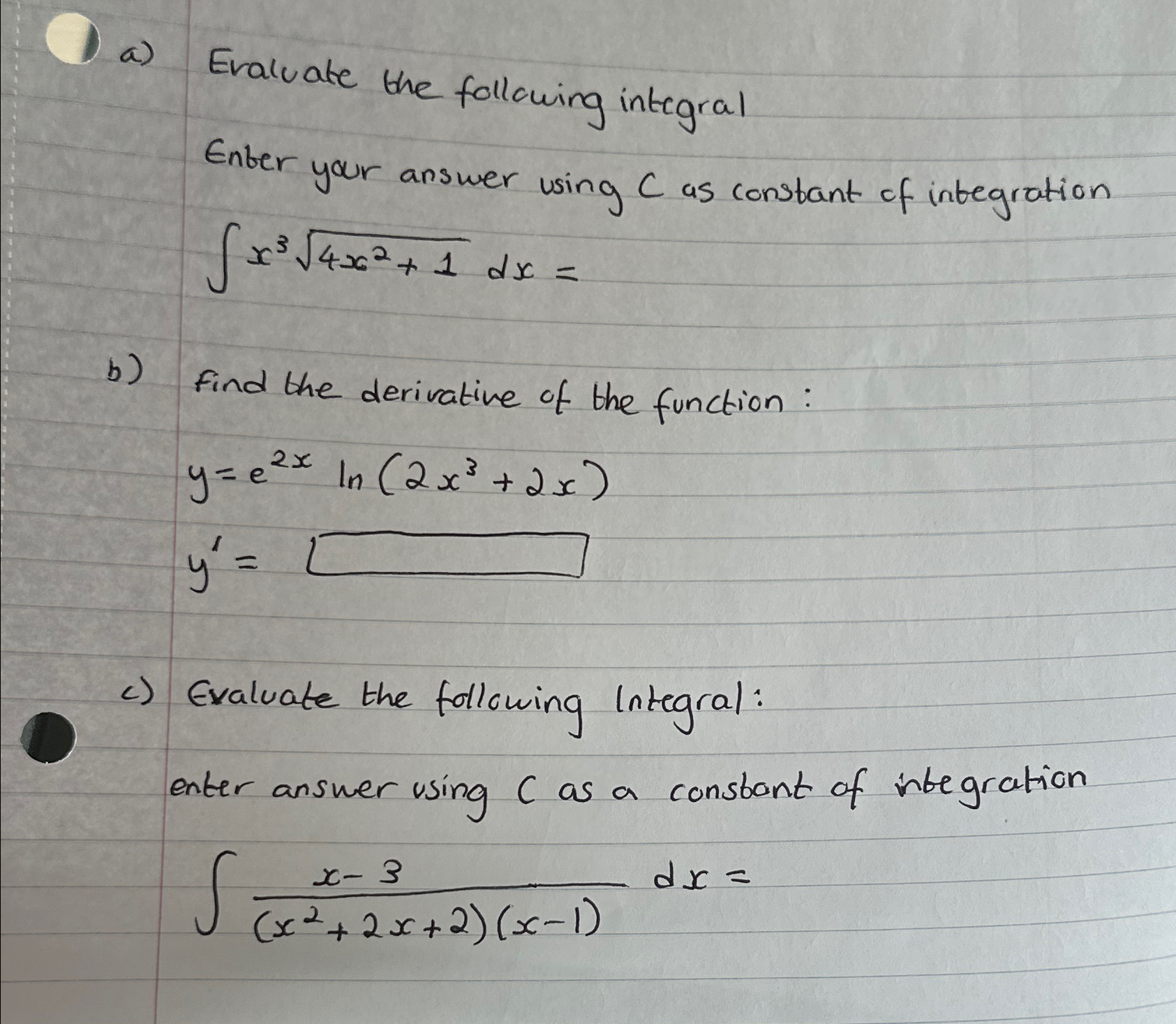 Solved a) ﻿Evaluate the following integralEnber your answer | Chegg.com
