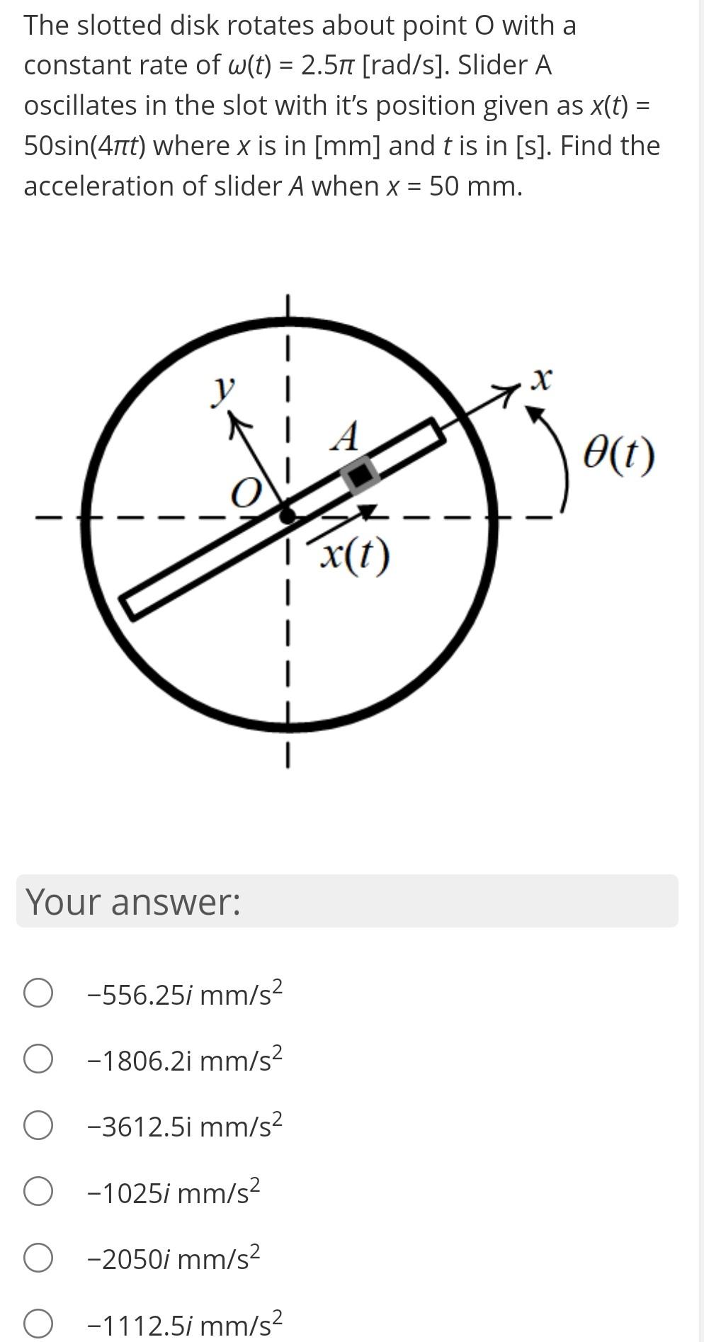 Solved = The slotted disk rotates about point O with a | Chegg.com