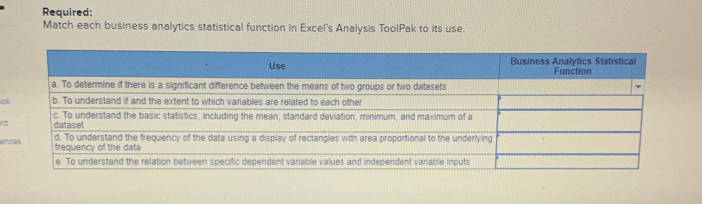 Required:\\nMatch each business analytics statistical | Chegg.com